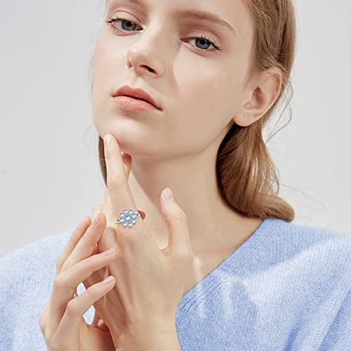 PLATYCO Moonstone Ring for Women 925 Sterling Silver Round Moonstone Rings Moonstone 9 Stone Engagement Rings (10)