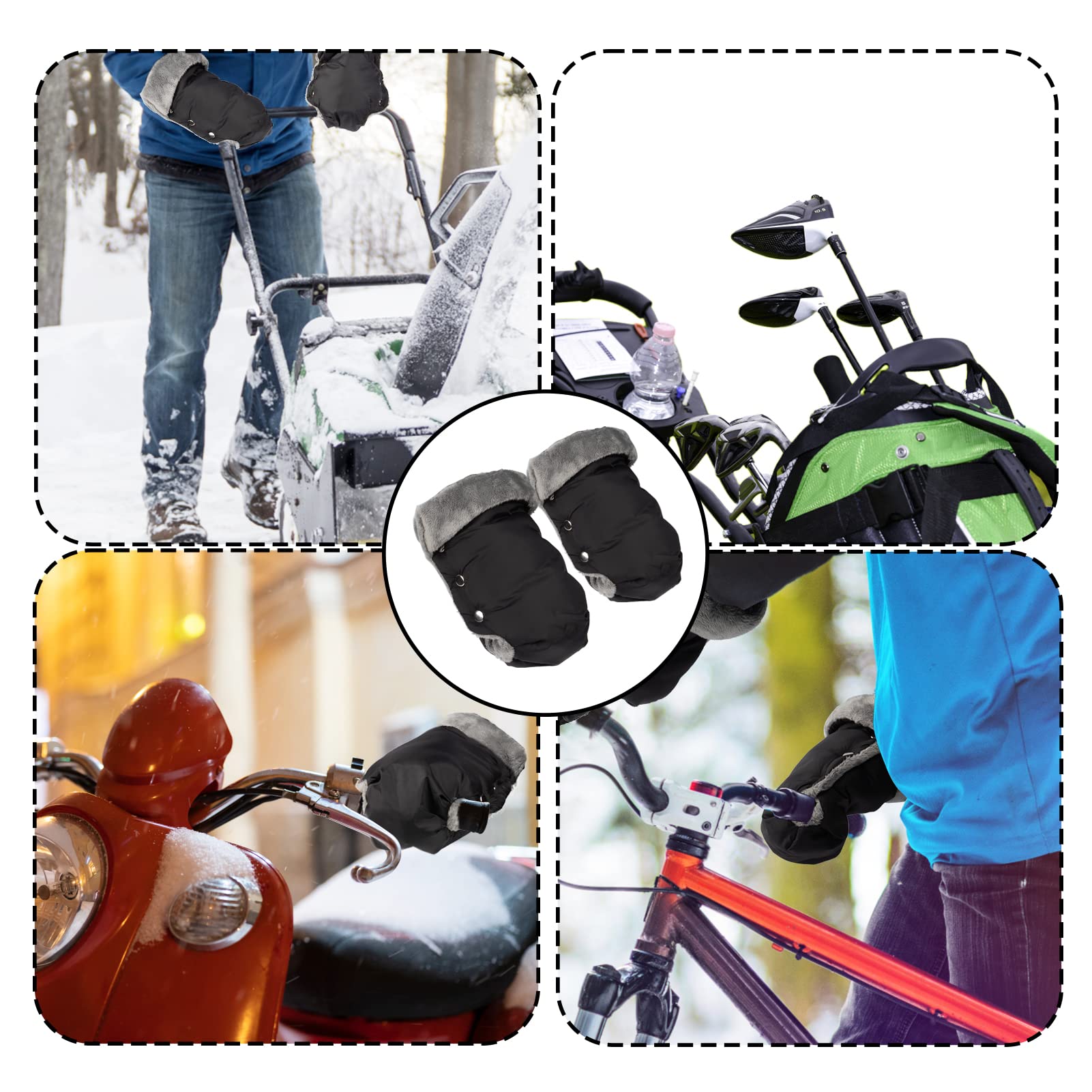 Upgraded Extended Stroller Gloves- Waterproof Warm Stroller Mittens for Freezing Cold Weather- Stroller Hand Muff Stroller Accessories for Winter Pushchair Pram (Black)