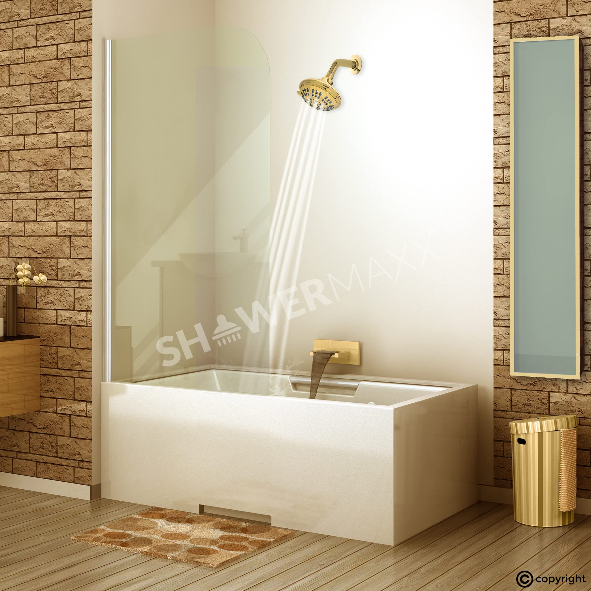 ShowerMaxx, Luxury Spa: ImperialShine Gold Shower Head, 4.5 inch 6 Spray Adjustable High Pressure Showerhead with 360 Degree Tilt, Experience Comfort and Elegance (Polished Brass/ImperialShine Gold)