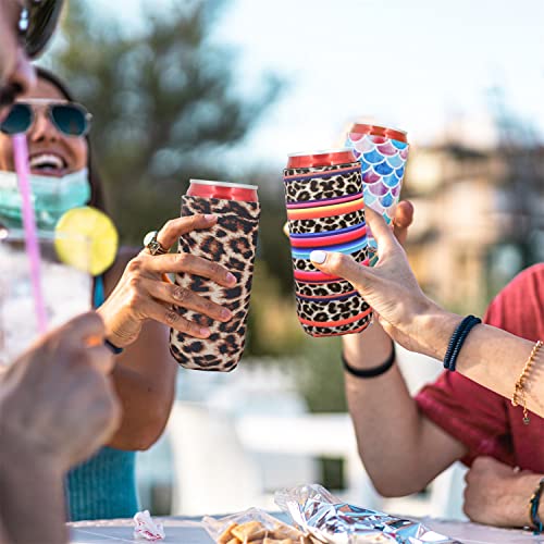 Neoprene Slim Beer Can Cooler Tall Stubby Holder Foldable Stubby Holders Beer Cooler Bags Fits 12oz Slim Energy Drink & Beer (Classic Style(12Pack))