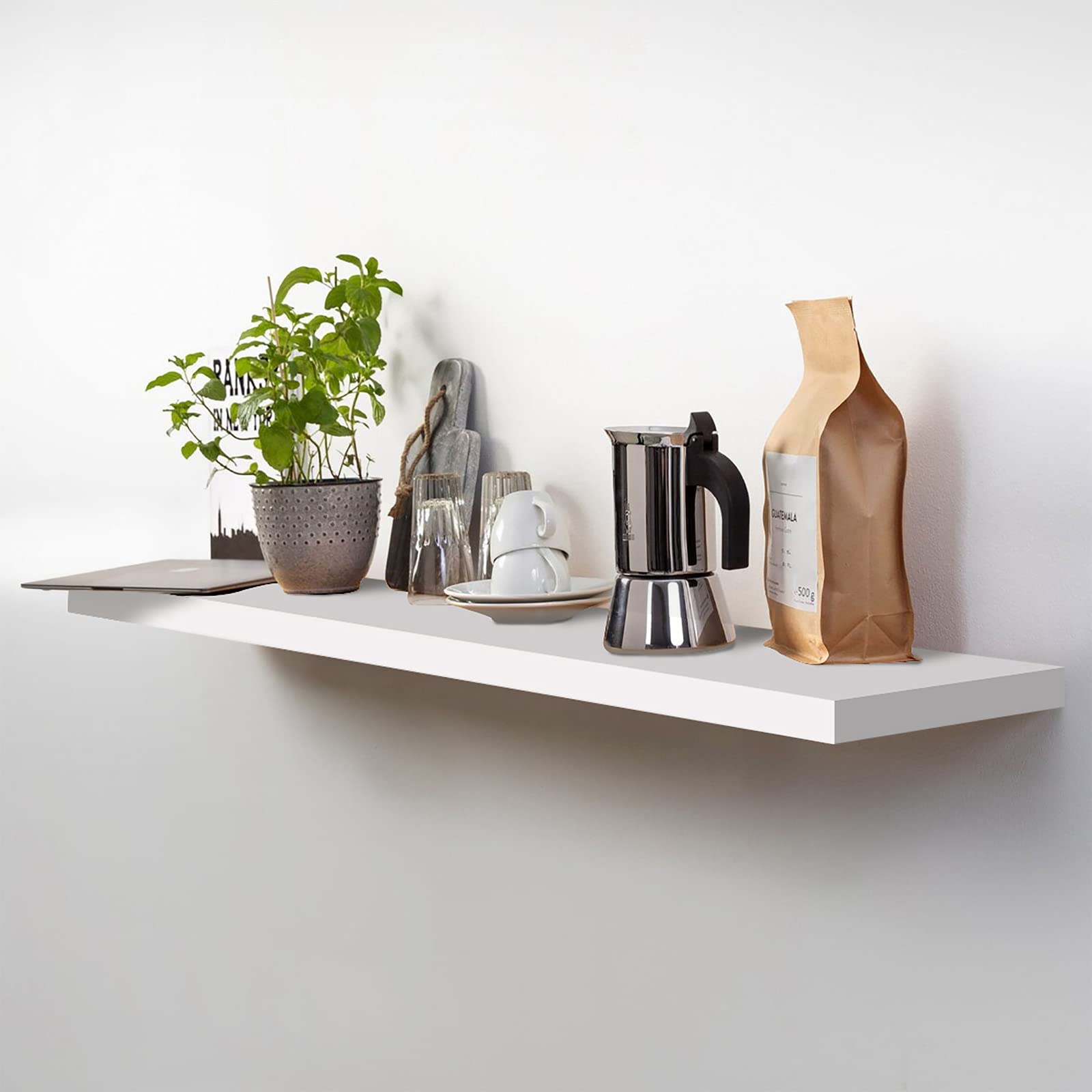 White Floating Shelves Set of 3,Wall Mounted Modern Wood White Floating Wall Shelves Storage Shelf for for Wall Decor, Bedroom, Living Room, Kitchen,Bathroom(White, Set of 3, 17in)