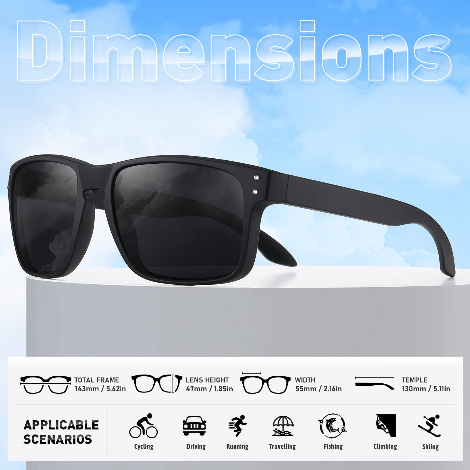 Polarized Sunglasses Men Womens - Retro Square Sun Glasses for Fishing Driving UV Protection