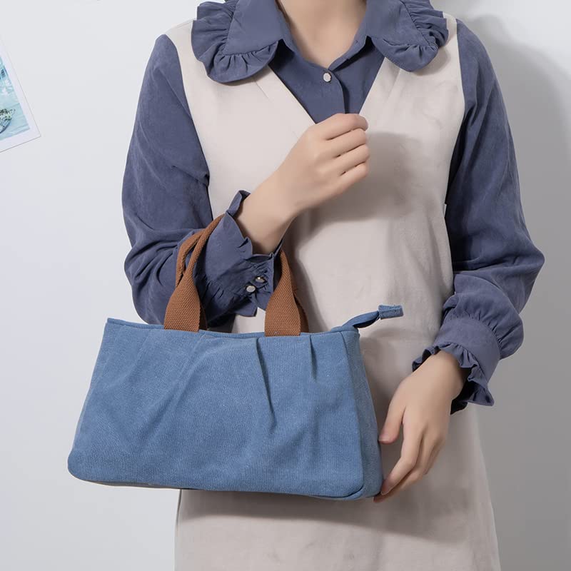 Jeelow Small Canvas Tote Handbag Bag Purse With Zipper & Pocket For Girl Women (Blue)