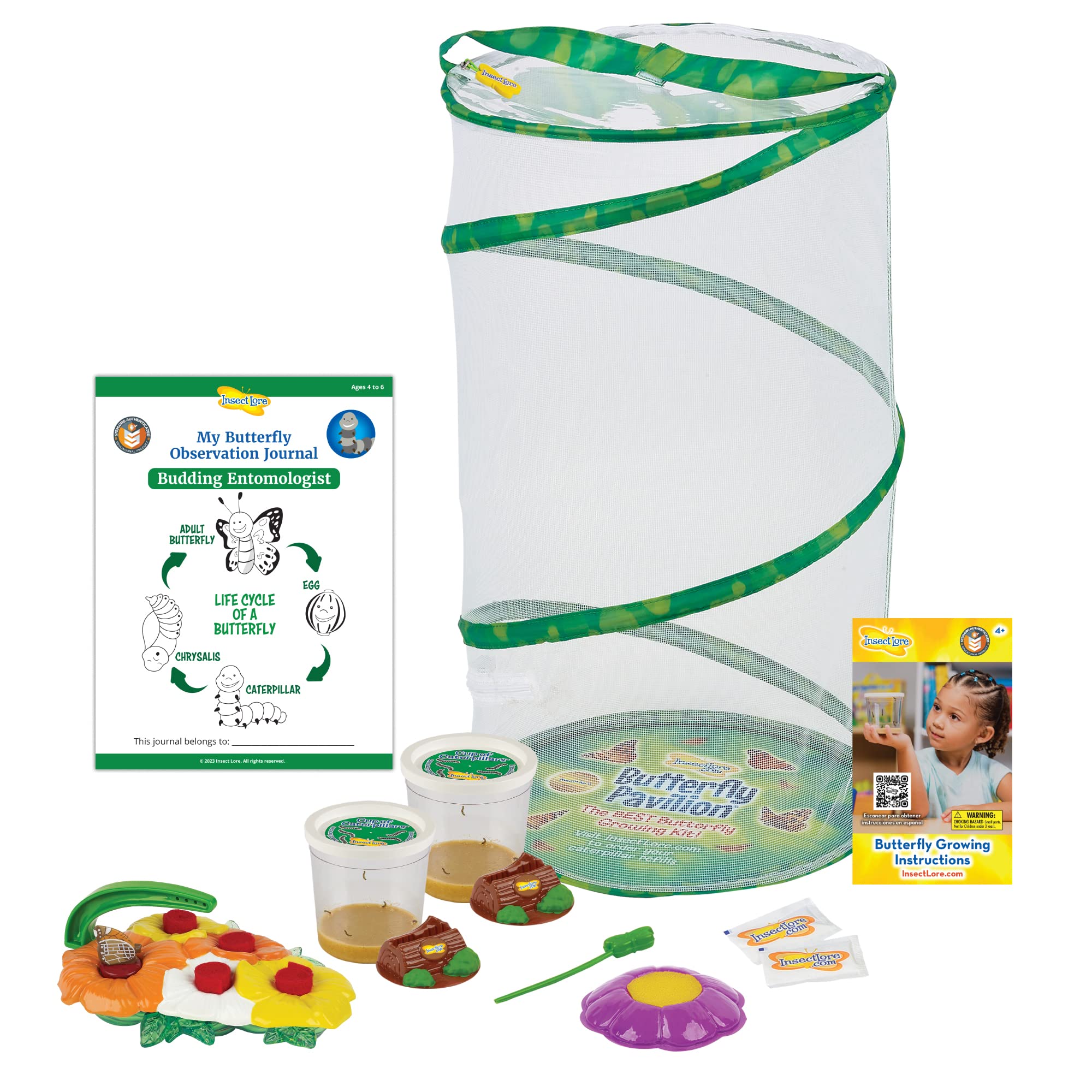 Insect Lore Butterfly Pavilion with 2 Live Cups of Caterpillars and Deluxe Butterfly Feeder