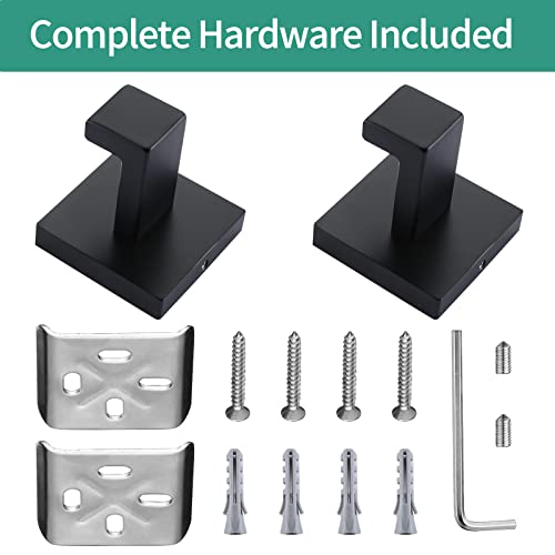 Taucent Bath Towel Hook, Matte Black Robe Hook for Bathroom Wall Mounted Heavy Duty Hook 304 Stainless Steel Robe Hooks for Bathroom Kitchen(2 Pack)