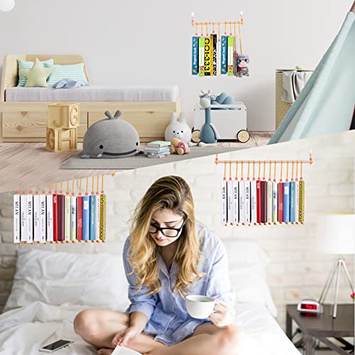VOMELON Handmade Bookshelf,2 Pack Hanging Bookshelves Decor, Floating Bookshelf and Display Book Holder for Bedroom Wall Hanger for Kids Great Gift