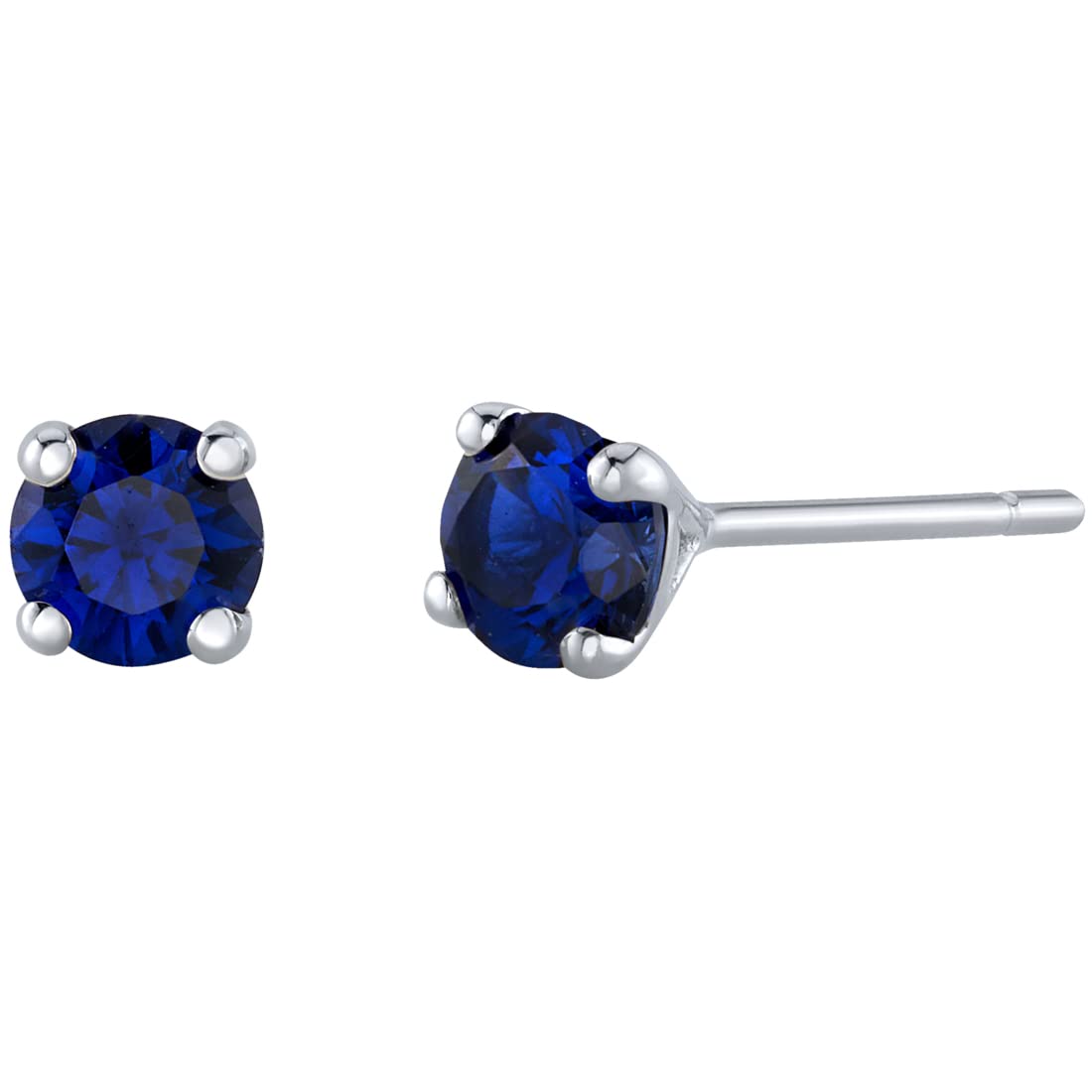 Peora Solid 14K White Gold 4mm Round Created Blue Sapphire Solitaire Stud Earrings for Women, Hypoallergenic 0.50 Carat total AAA Grade, September Birthstone, Friction Backs, Blue Earrings for Women