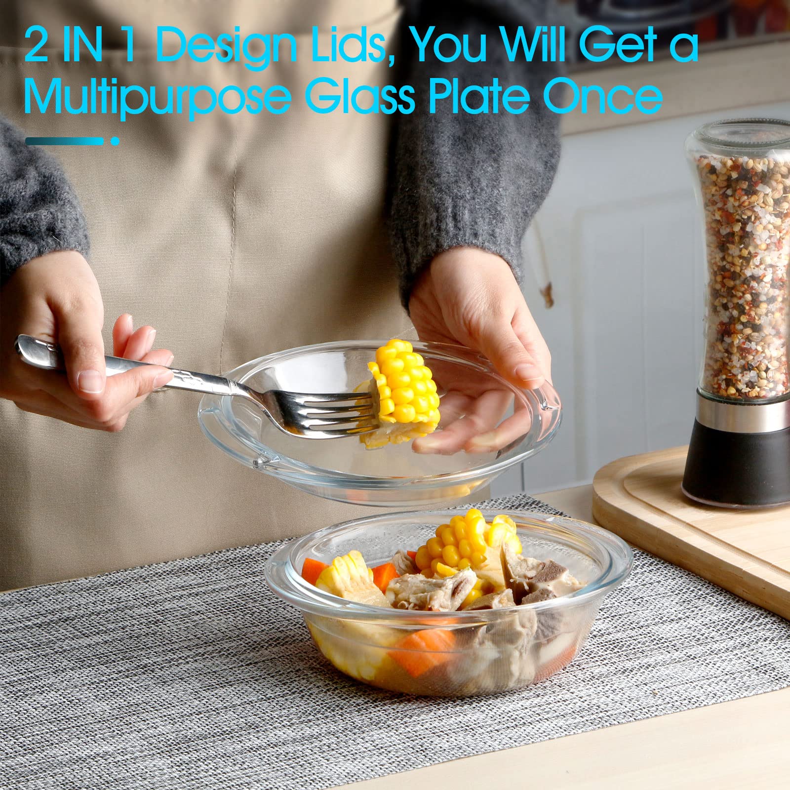 Mini-0.5 Liter Glass Casserole Dish With Glass Lid, Round Oven Safe Glass Bakeware with Handles, Microwave Oven Safe Glass Bowl with Lid