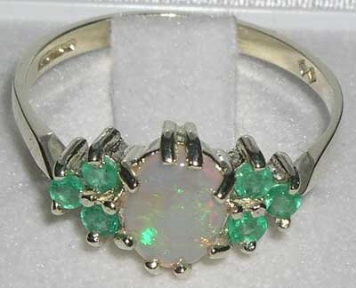 LetsBuyGold 925 Sterling Silver Natural Opal and Emerald Womens Band Ring - Size 9.5