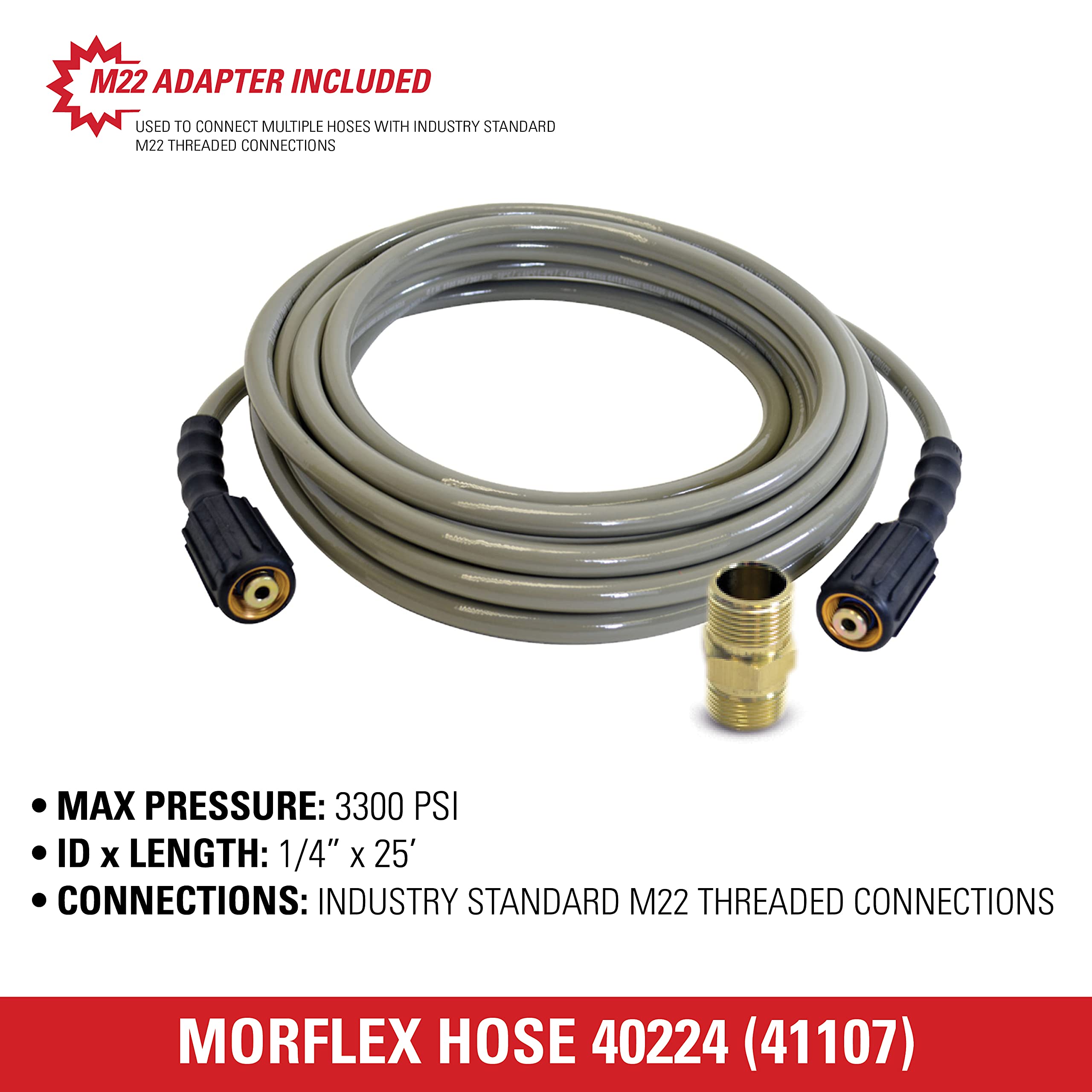 Simpson Cleaning 40224 Morflex Series 3300 PSI Pressure Washer Hose, Cold Water Use, Inner Diameter, Natural, 25-Feet (1/4 Inch)
