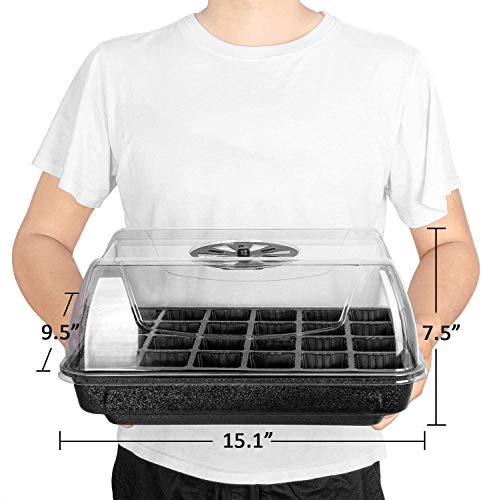 iPower Seed Starter Germination Kit Seedling Propagation Tray with Heater 5in Vented Humidity Dome and Digital Heat Mat Thermostat Combo, Black