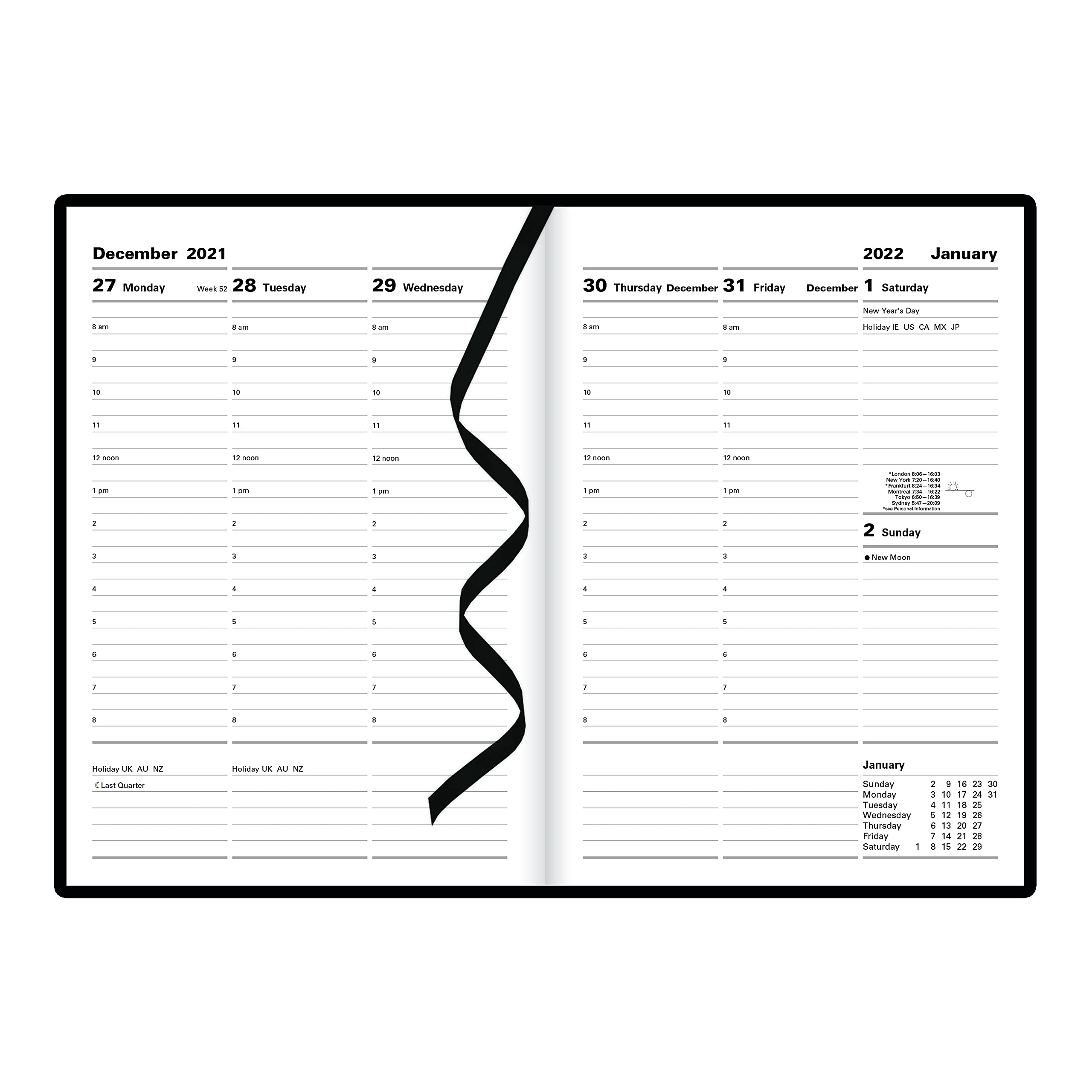 LETTS Classic Weekly Planner, 12 Months, January to December, 2022, Week-to-View with Appointments, Gold Corners, 8.25" x 5.875", Black (C32XBK-22)