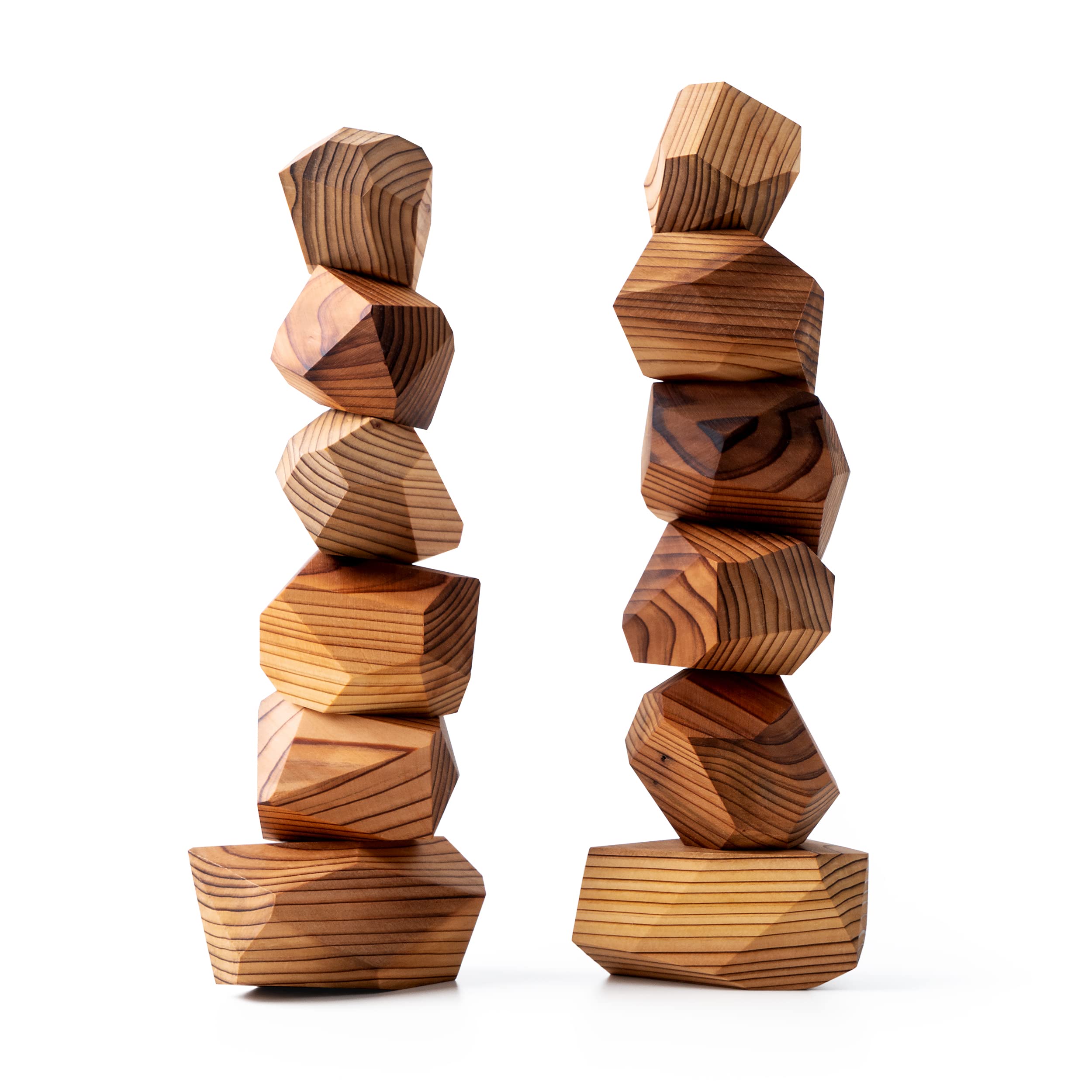 PERCHED Natural Cedar Stacking Rocks, Large Wooden Blocks, Montessori Puzzle Game, Toddler Toys For Classroom, Wood Balancing Stones Set (12 Pc)