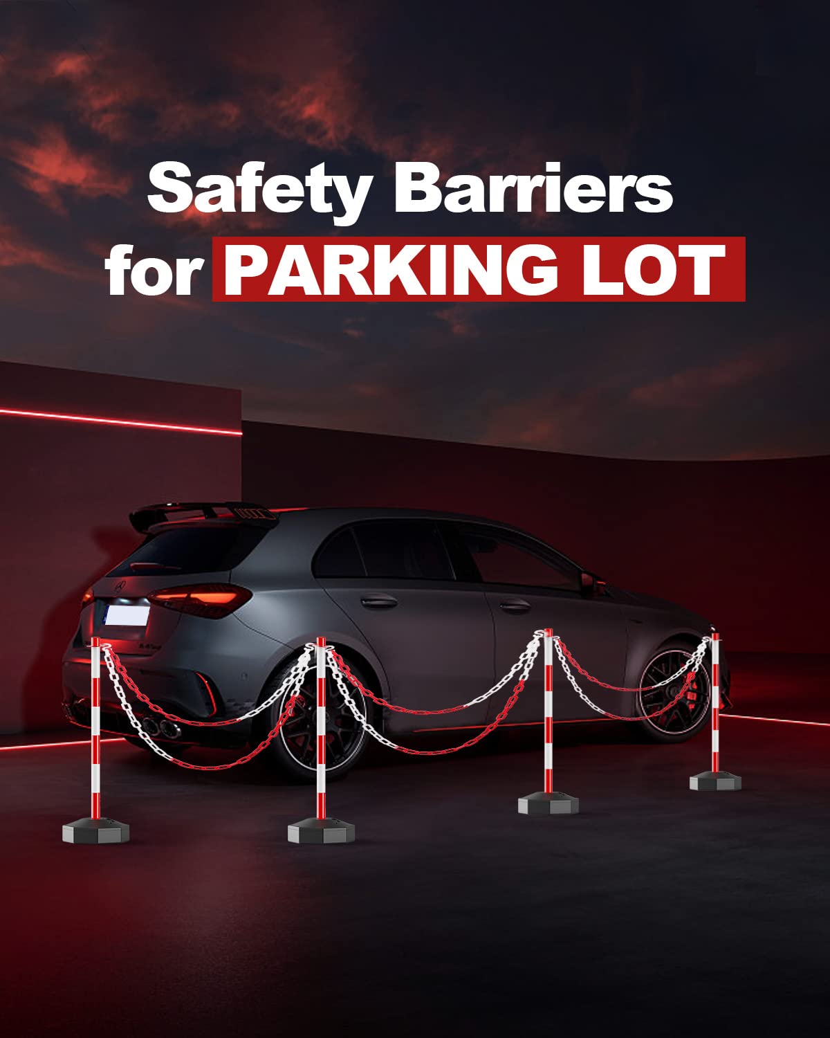 RoadHero [2 Pack] Traffic Delineator Post Cones with Fillable Base, Expandable Traffic Safety Barrier with 8FT Plastic Chain, Traffic Safety Delineator Cones for Parking Lot [Red/White]