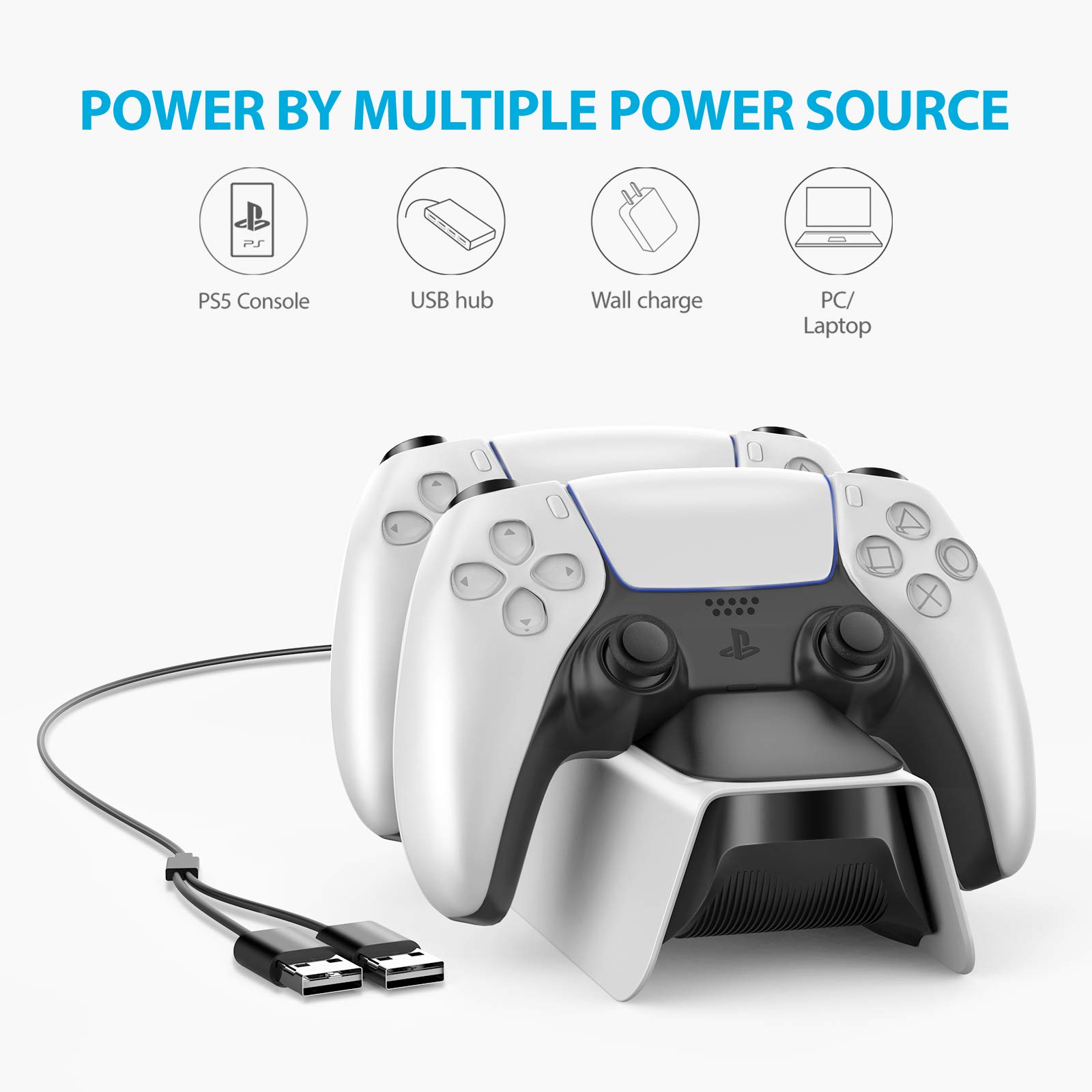 KINGTOP PS5 Controller Charging Station, PS5 Controller Charger with LED Indicator Compatible with Sony Playstation 5/PS5 DualSense Wireless Controller(Cable Included)
