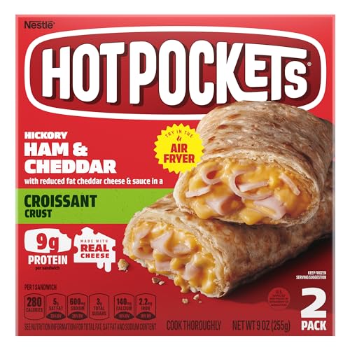 Hot Pockets Hickory Ham Cheddar Croissant Crust Frozen Snacks, Hot Pockets Made with Real Reduced Fat Cheddar Cheese, 9 Oz, 2 Count