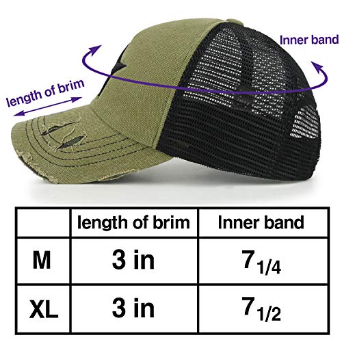 ililily Star Embroidery Black White Trucker Hat Cotton Baseball Cap, Olive, Medium