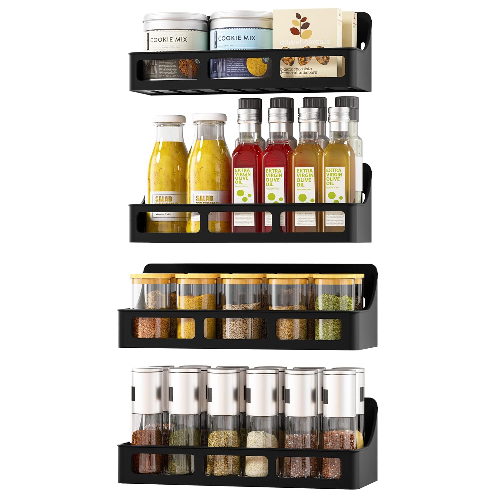 Spice Rack Magnetic Spice Rack for Refrigerator, 2 Pack Magnetic Shelf for Spice Jars, Strong Magnetic Fridge Organizer, Spice Rack Organizer, Heavy Duty Seasoning Rack For Kitchen Organization
