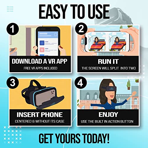VR Headset for Android Phone - with Built-in Action Button | Virtual Reality Goggles for 4.7β-6.5β Cellphone - Best Set Glasses | Gift for Kids and Adults for Experiencing VR - Light Blue