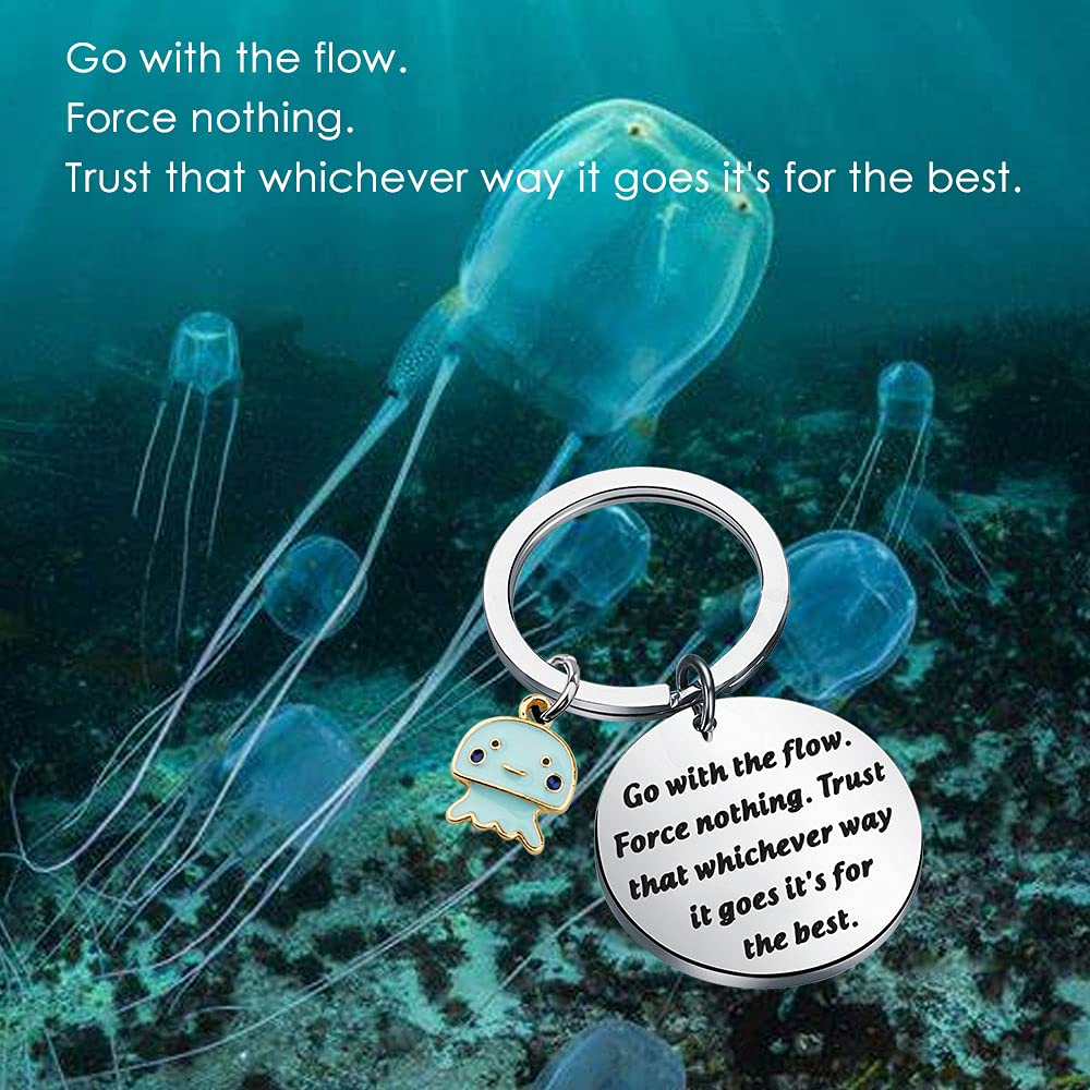 Jellyfish Keychain Gift Jellyfish Go with the Flow Best Friend Inspirational Gifts Ocean Gift (Go with the flow)