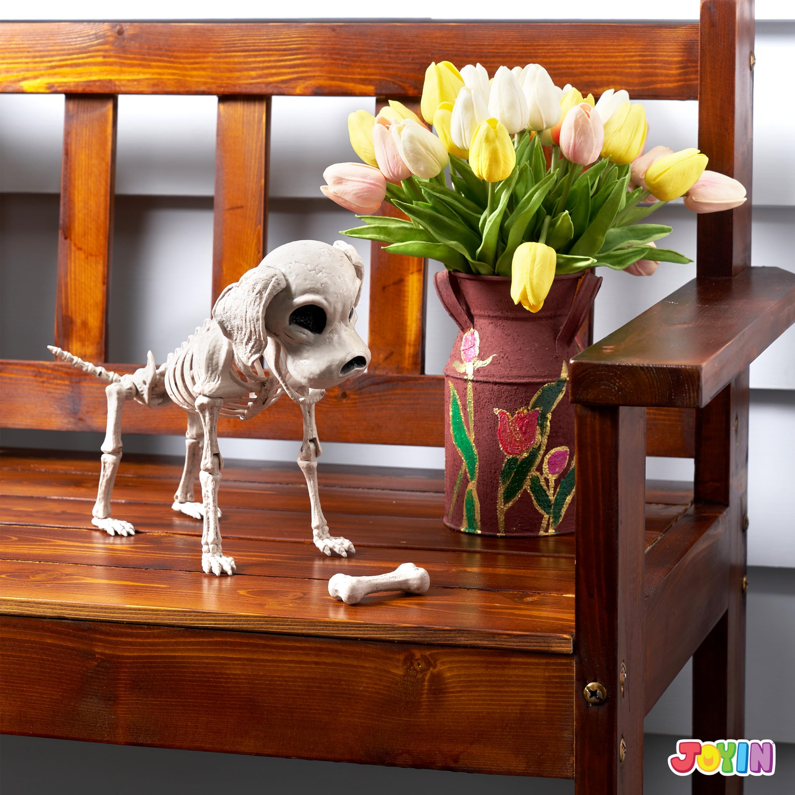 JOYIN Posable Halloween Dog Skeleton Full Body Posable Joints Skeleton Puppy for Halloween Decoration, Graveyard Party Deco (9.8” X 4.7” X 12.6”)