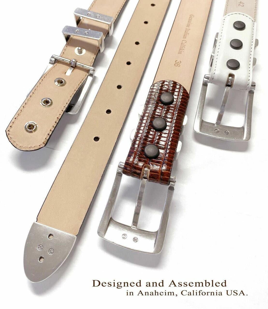 Kaymen Italian Calfskin Genuine Leather Designer Golf Dress Belt 1-1/8"(30mm) Wide (Alligator Brown, 40)