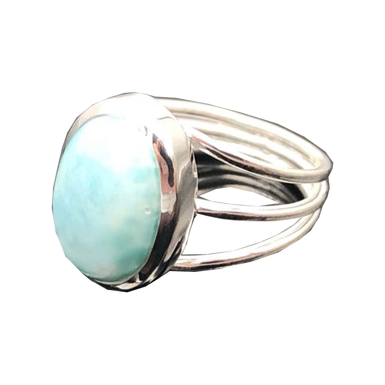 Larimar Oval Shape Gemstone ring Gemstone Rings 925 Sterling Silver Rings Daily Wearable Rings Gift for her Engagement Rings Wedding Ring -1219 (7.5)