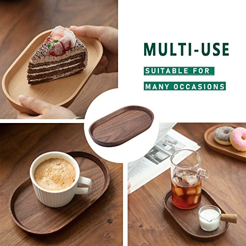 Vandroop Serving Trays for Parties, Small Tray for Tea&Coffee, Oval Wooden Plates for Serving Food, Decorative Tray for Fruit, Appetizer&Vegetables, Tray for Bathroom 7.8"×4.6" (Walnut, Set of 2)