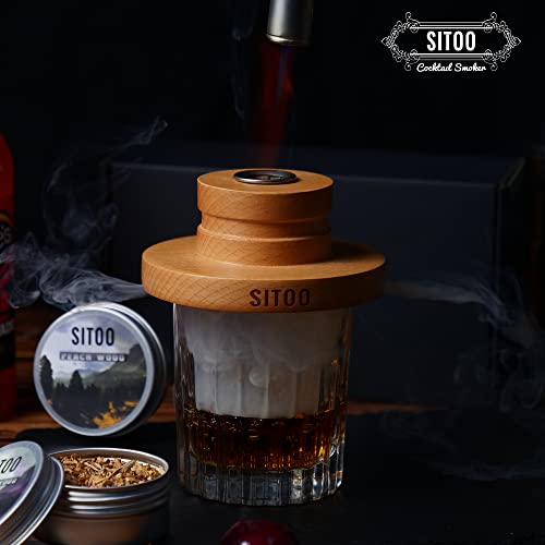 SITOO Cocktail Smoker, Old Fashioned Whiskey Smoker Kit w/ 4 Wood Shavings,Cocktail Smoker Kit for Cocktails, Meat, Whiskey, Desserts