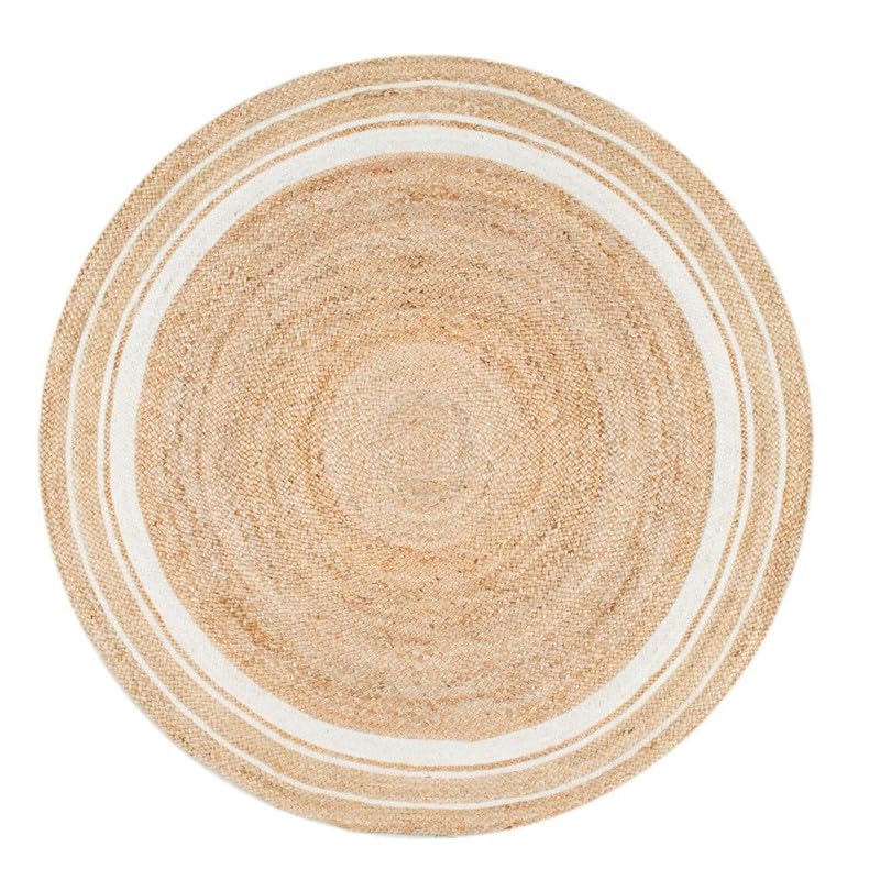 THE RUG CAFE 4x4, 5x5, 6x6,Feet Natural Jute Scallop Round Rug, Floor Scalloped Edge Rug Braided Boho Eco Large Circular Handmade Area Rugs