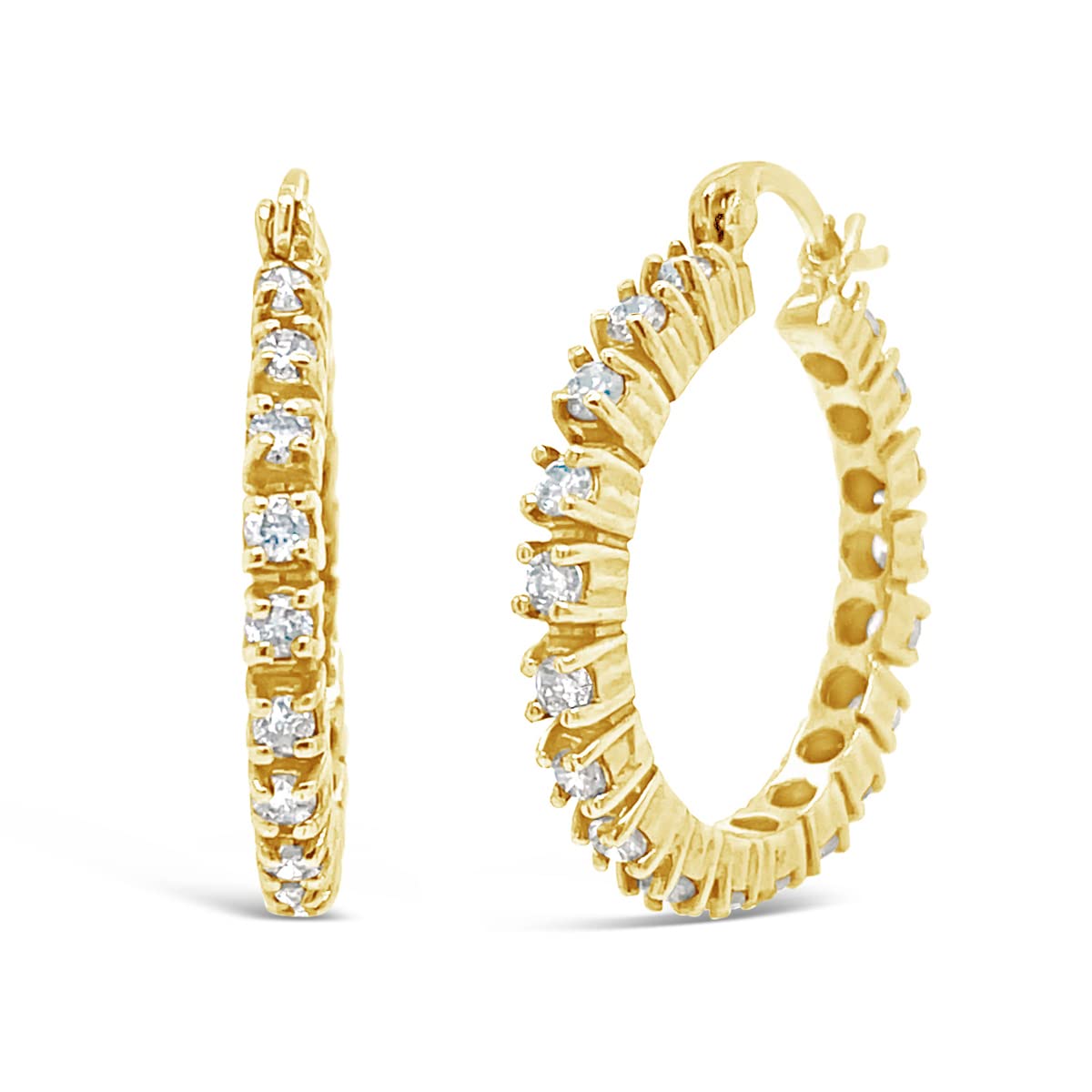 Jewelry Bliss 14k Yellow Gold Hoop Earrings With Diamond. Real Diamond Jewelry, Diamond Hoop Earrings for Women, April Birthstone (Dia: 3/4 Carats) Anniversary, Valentine's, Mother's day, Wedding