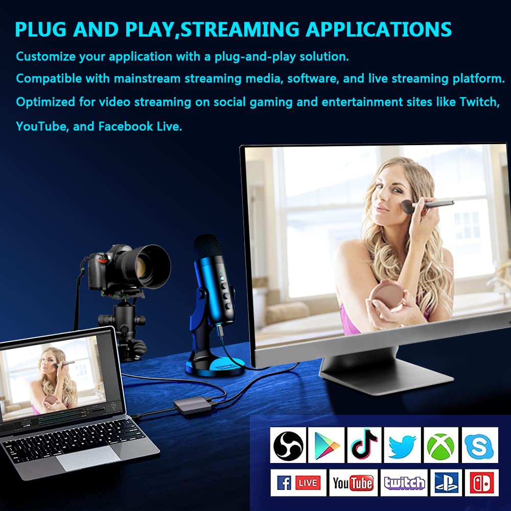 Splins 4K Audio Video Capture Card,External Capture Card,Stream and Record in 4K 60 with Ultra-Low Latency on PS5, PS4, Xbox,PC,DSLR,Camera for Live Streaming,Video Recording,Works with PC and Mac