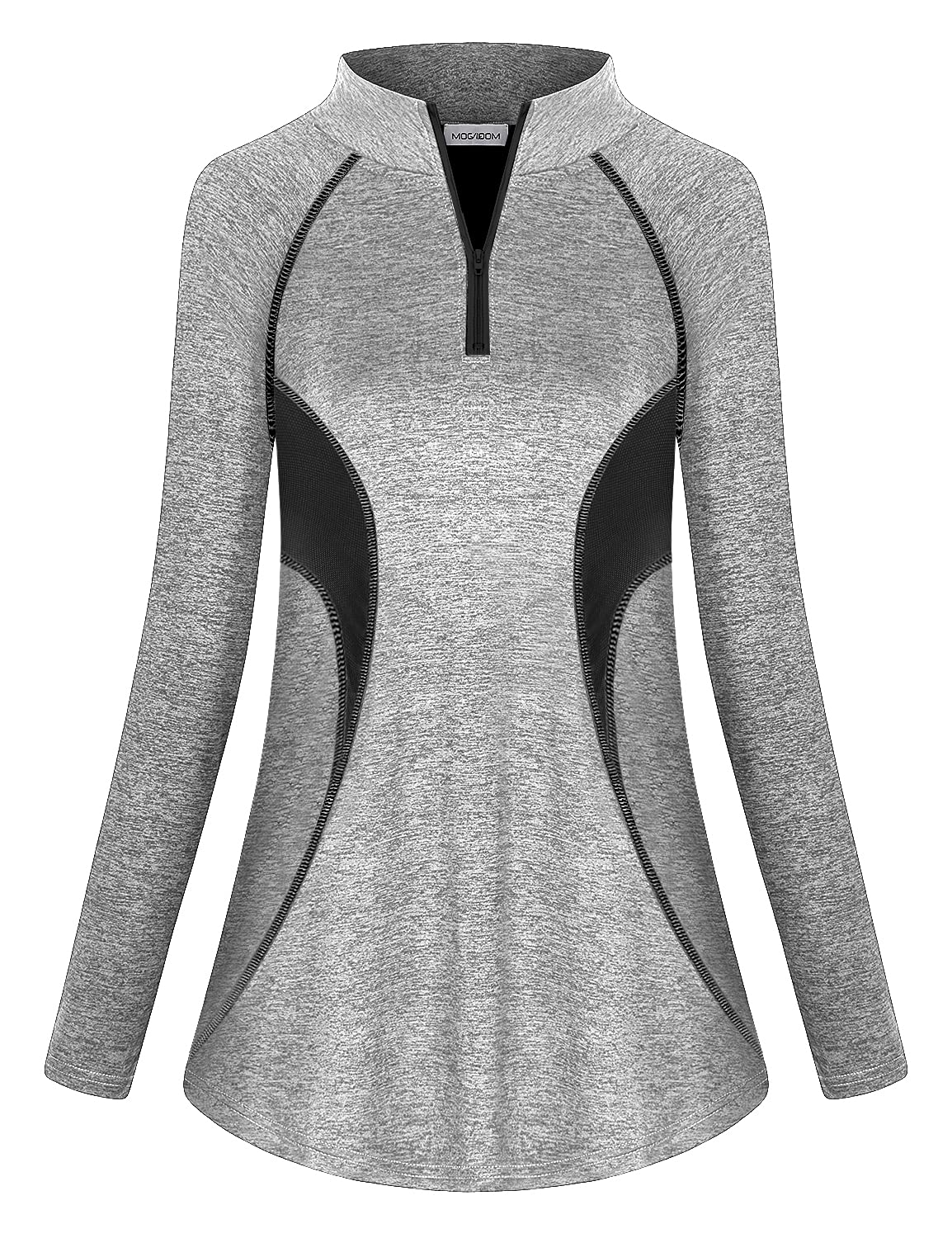MOQIVGI Long Sleeve Yoga Tops for Women Loose Fit Golf Running Gym Performance Fall Winter Workout Clothes Casual Quarter Zip Athletic Pullover Grey Large