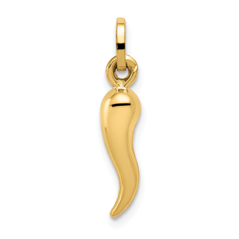 Jewelry Pilot 14K Yellow Gold Small Classic Cornicello Italian Horn Charm Pendant 20mm Tall and 4mm Wide