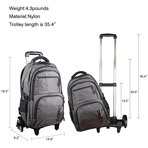 VILINKOU Rolling Backpack with Wheels Backpacks on Wheels for Boy and Girl, 18 inch Wheeled Backpack for School, Travel (Grey)