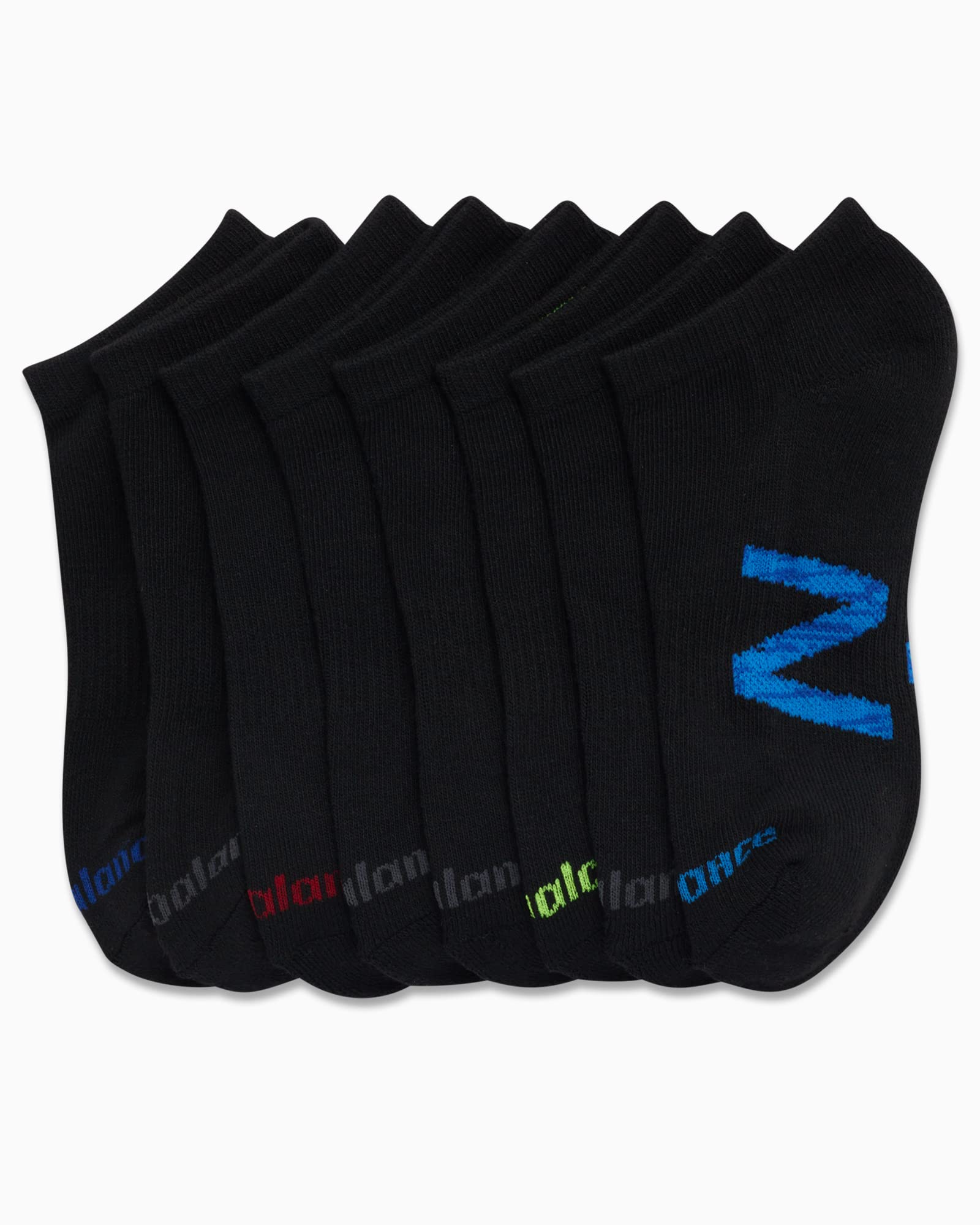 New Balance Boys Low Cut Socks - 8 Pack Performance Cushion Comfort No Show Socks - Breathable Athletic Socks for Boys (4-12), Size Large, Pure Black