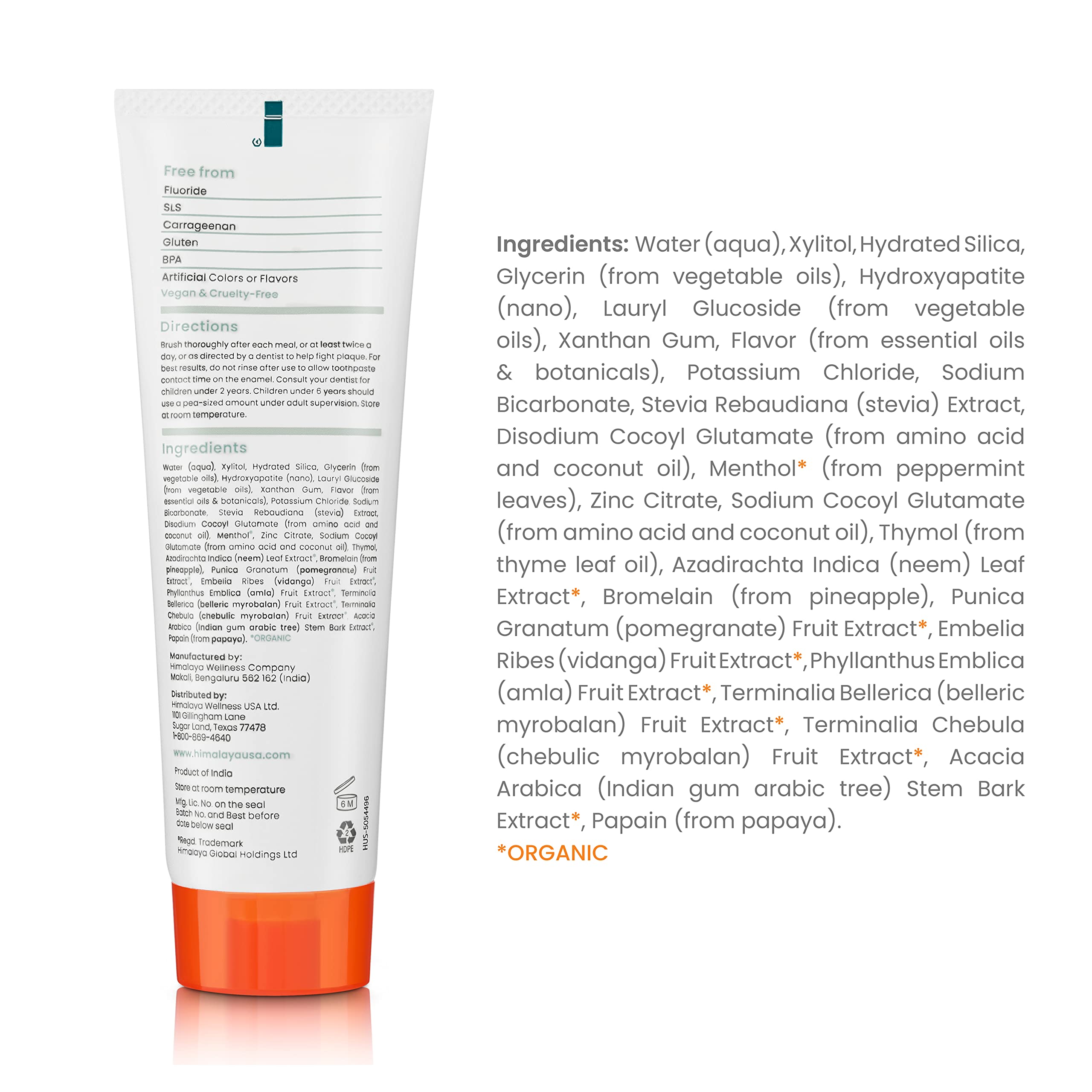 Himalaya Botanique Whitening + Hydroxyapatite Toothpaste for Whiter Teeth & Fresher Breath with Hydroxyapatite Support & Mint Flavor, Fluoride Free, SLS Free, & Vegan, 4.0 oz (113g)