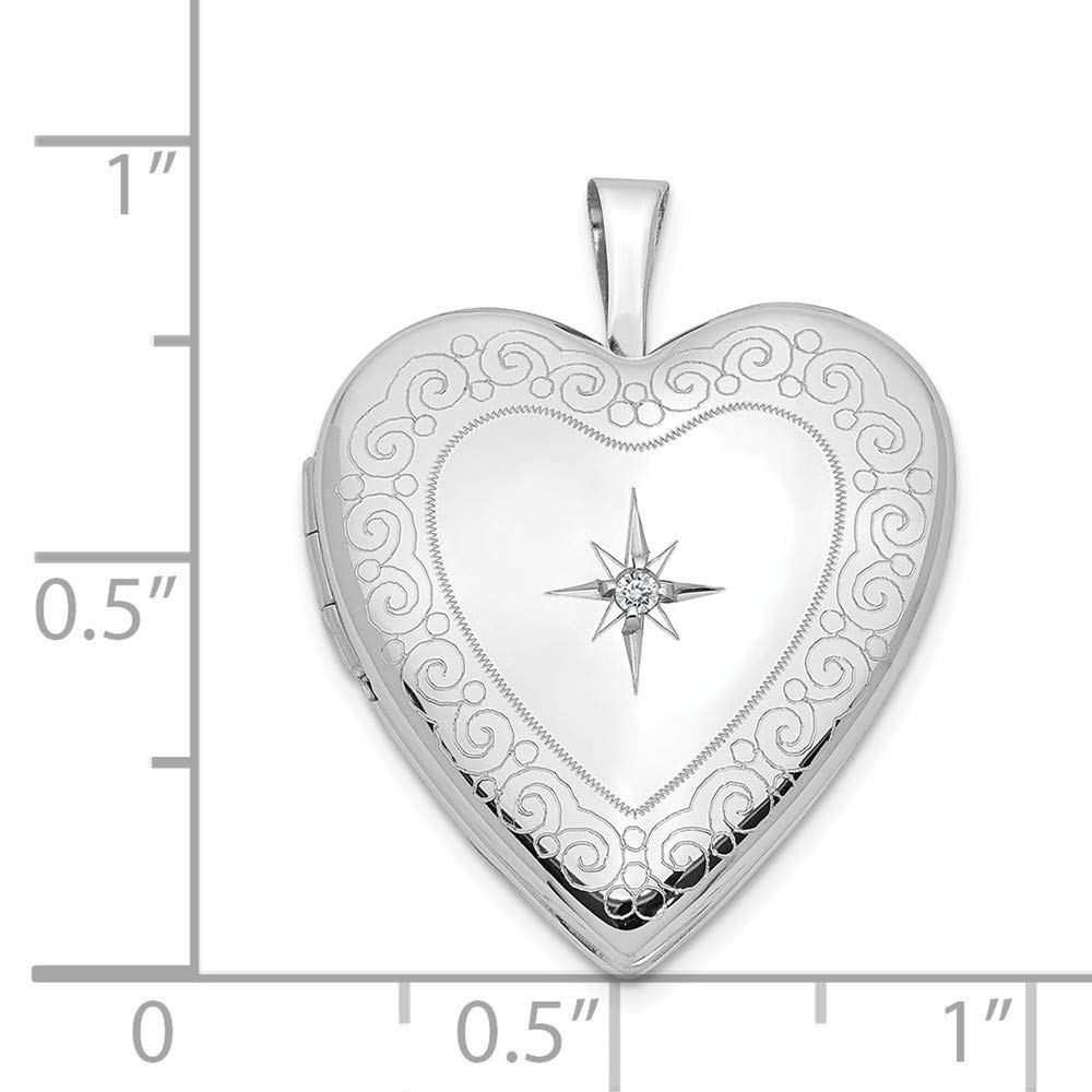 Jewels By Lux 14K 20mm White Gold Side Swirls w/Diamond Heart Locket