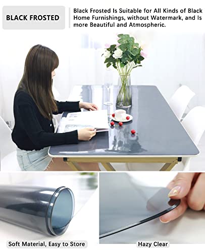 HQYG 1.6mm Thick 54x54 Inches Frosted Table Cover Protector, Square Table Protector for Dining Room Table, Plastic Tablecloth Protector, Table Pad for Kitchen Wood Grain, Black Frosted