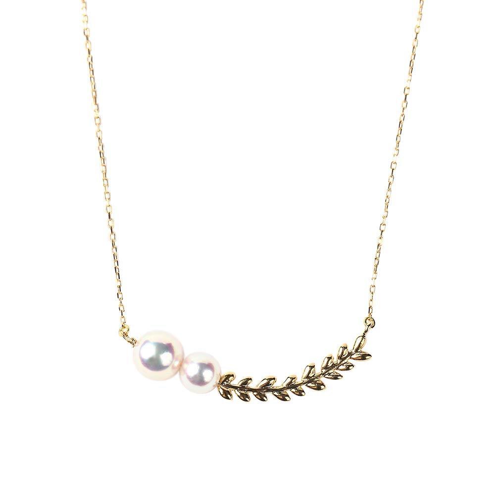 Japanese 4.5-5.5mm Akoya Cultured Pearl Pendant Necklace for Women with 18K Yellow Gold | Elegant Design Excellent Gift | Pearl Necklace