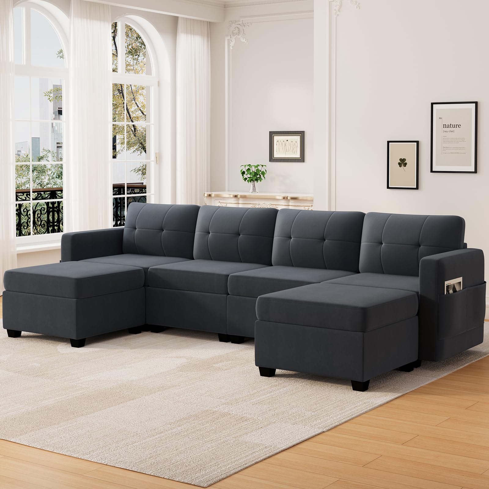 Wimarsbon Modular Sectional Sofa Convertible U-Shaped Sofa Couch 6 Seats Comfy Modular Couch with Storage Ottomans, Sectional Sofa Bed Set for Living Room Apartment & Lounge