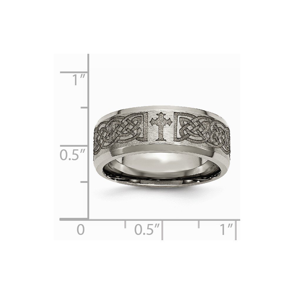 Jewelry Pilot 8mm Beveled Edge Laser Engraved Celtic Weave Cross Titanium Wedding Band - Size 13