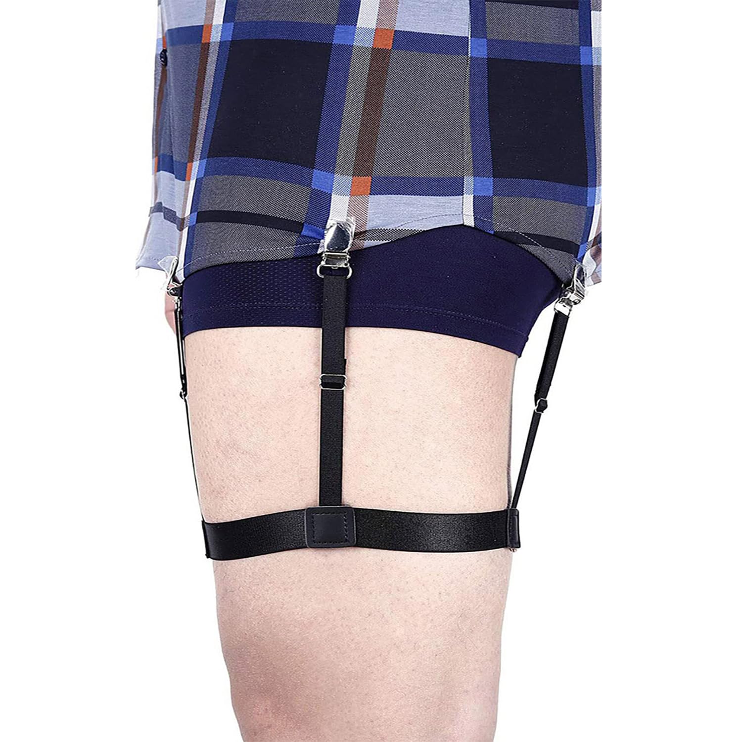 Kedofe Men Shirt Stays Adjustable Elastic Shirt Garter Shirts Holder with Non-slip Locking Clamps for Police Military (Black)