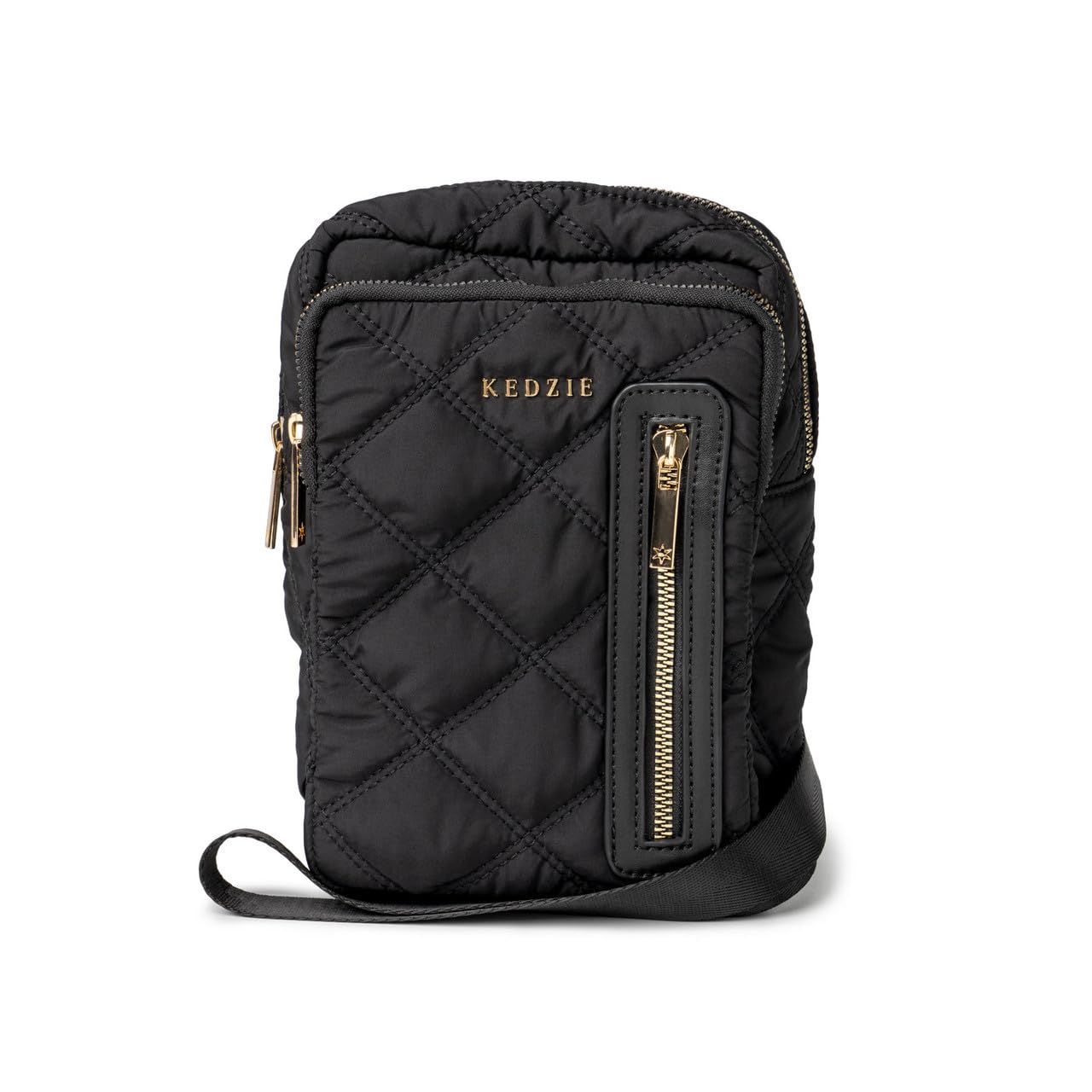 KEDZIE Quilted Puffer Crossbody Bag for Women Shoulder Lightweight Small Handbag Phone Pocket Zipper Closure - Black