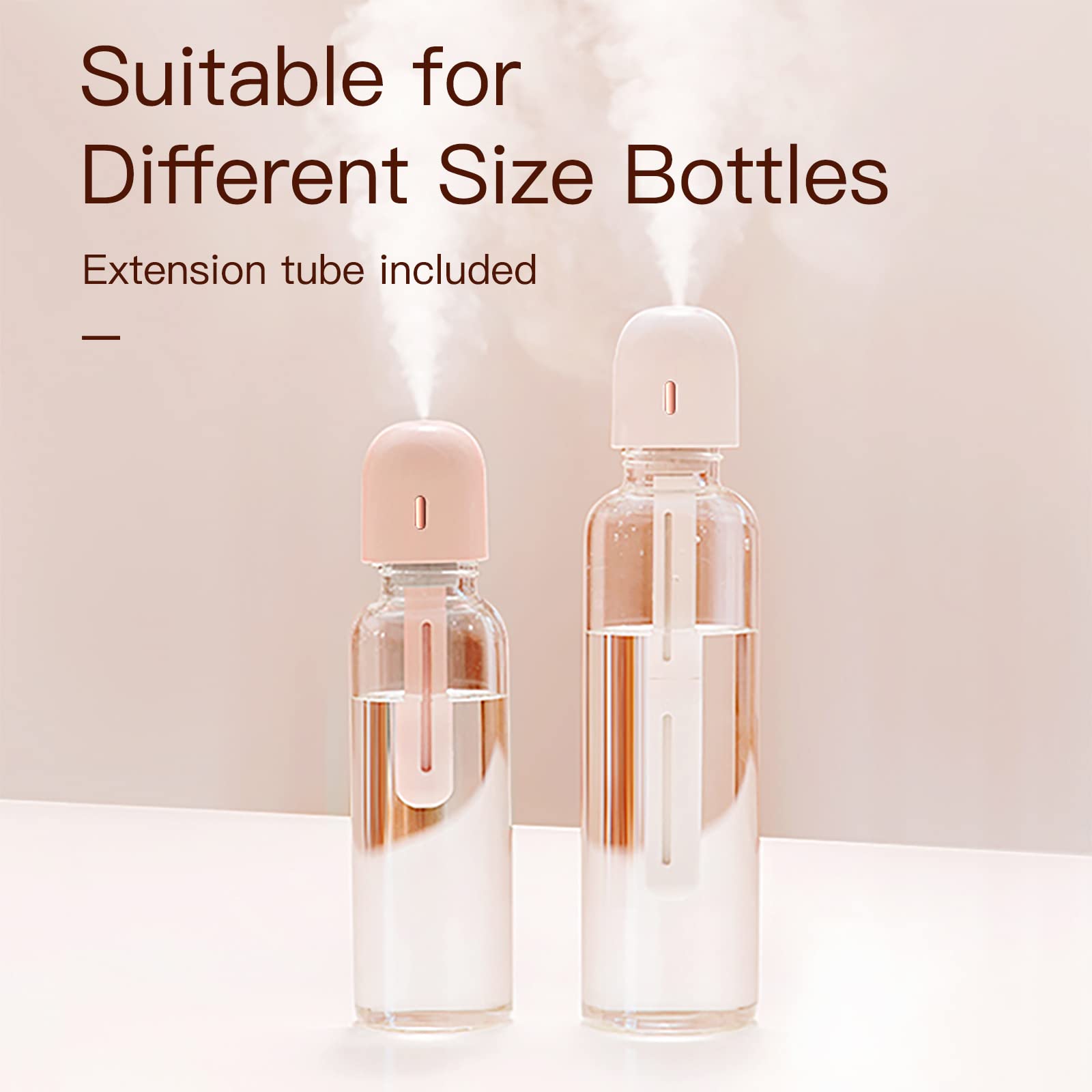 Portable Mini Humidifier, Small Wireless Cool Mist 100ml Humidifier, with Container Diversity for Car Bedroom Office, Adjustable Length, Whisper-Quiet Operation, 2 Spray Modes, Auto Shut Off (White)