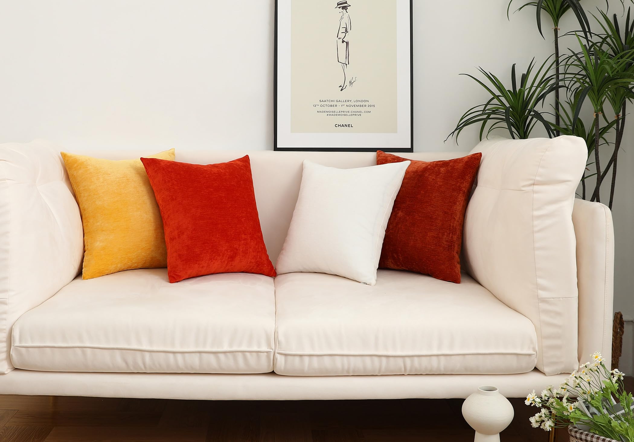 Jeneoo Terracotta Decorative Throw Pillow Covers Soft Chenille Comfy Solid Rust Couch Cushion Case Decor (Set of 2, 18 x 18 Inches)