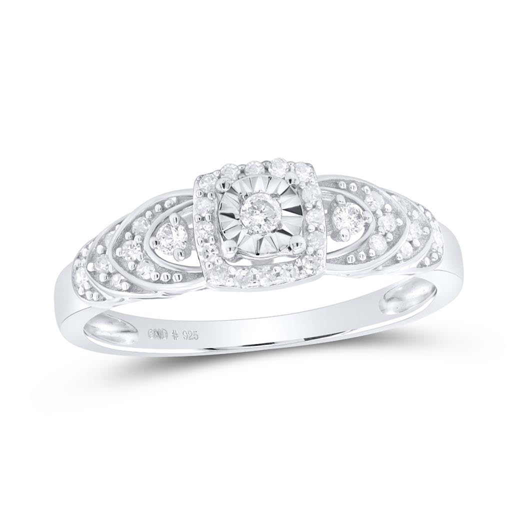 Jewels By Lux Sterling Silver Womens Round Diamond Heart Love Bridal Wedding Engagement Ring 1/5 Cttw = 0.2 (I2-I3 clarity; J-K color) Ring Size 9.5