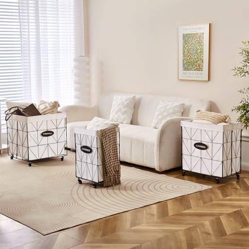 Wimarsbon Shelf Baskets,Storage Basket with wheels,Metal Frame Collapsible Storage Bins,Basket Boxes with Controllers are Easy to Move,Detachable Lined Storag Boxes for Home Organizers (210L-LD-Black)