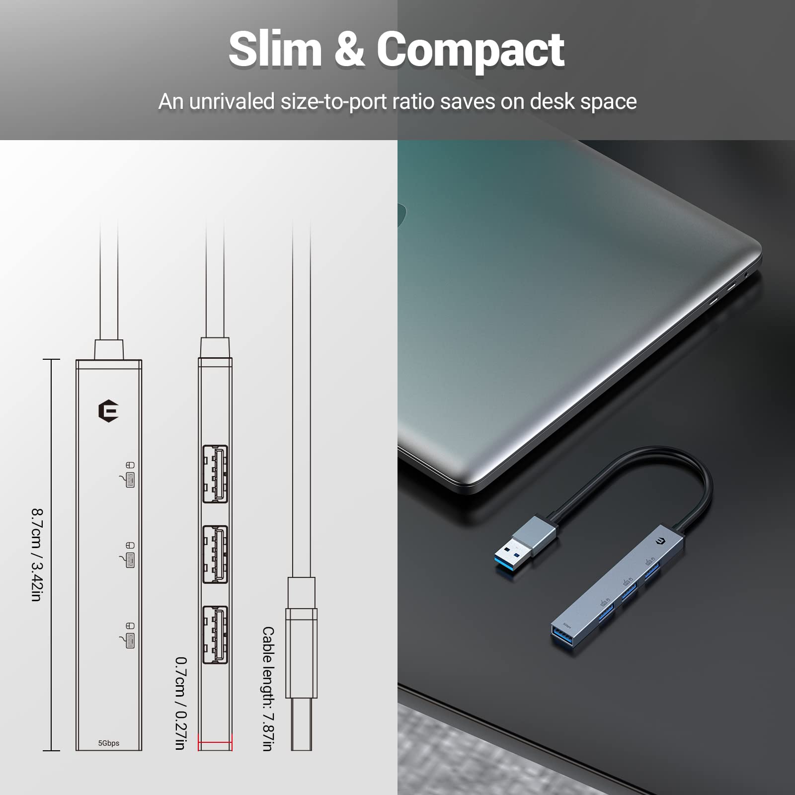 USB 3.0 Hub, USB HUB with 1 USB 3.0 Ports & 3 USB 2.0, Ultra Slim SuperSpeed 5Gbps USB Adapter Super Fast Ultra USB C Adaptor Compatible with Laptop, PC, Keyboard, Windows, Mac OS, Linux System