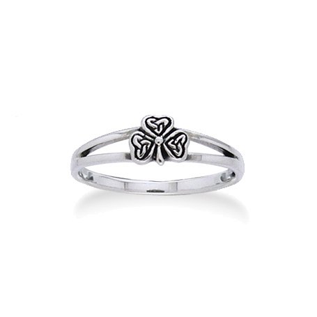 Irish Shamrock Celtic Knot 3-Leaf Clover Sterling Silver Narrow 5mm Pinky Ring Size 6(Sizes 3,4,5,6,7,8,9,10)